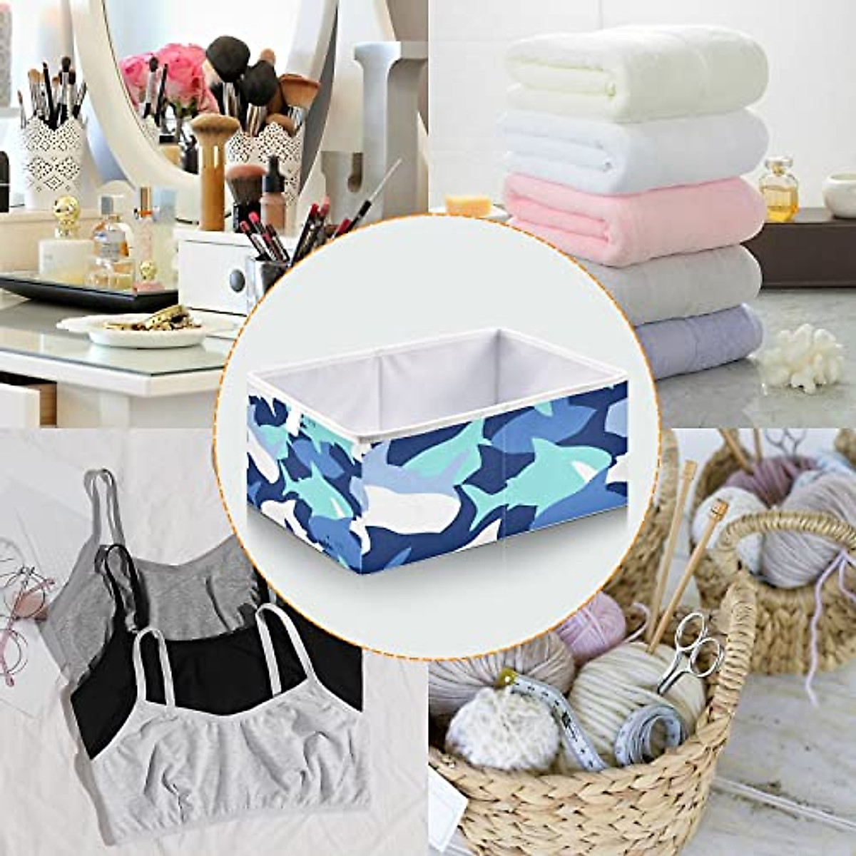 xigua Shark Rectangle Storage Bin Large Collapsible Storage Box Canvas Storage Basket for Home,Office,Books,Nursery,Kid's Toys,Closet