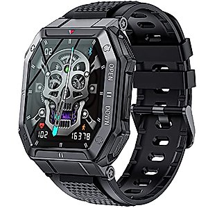 Military Smart Watch for Men (Answer/Make Call), 1.85 Inches HD Outdoor Tactical Sports Rugged Smartwatch, Fitness Tracker Watch with Heart Rate Blood Pressure Sleep Monitor for iPhone Android Phone