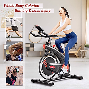Goplus Indoor Cycling Bike, Upright Stationary Exercise Bicycle with Resistance Adjustment & Heart Rate Monitor, Adjustable Workout Belt Dive Bike for Home/Office/Gym, Black