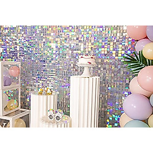 Shimmer Wall Backdrop Iridescent Silver Sequin Wall Panel Backdrop Decor for Wedding, Anniversary, Birthday, Party, 12 Panels