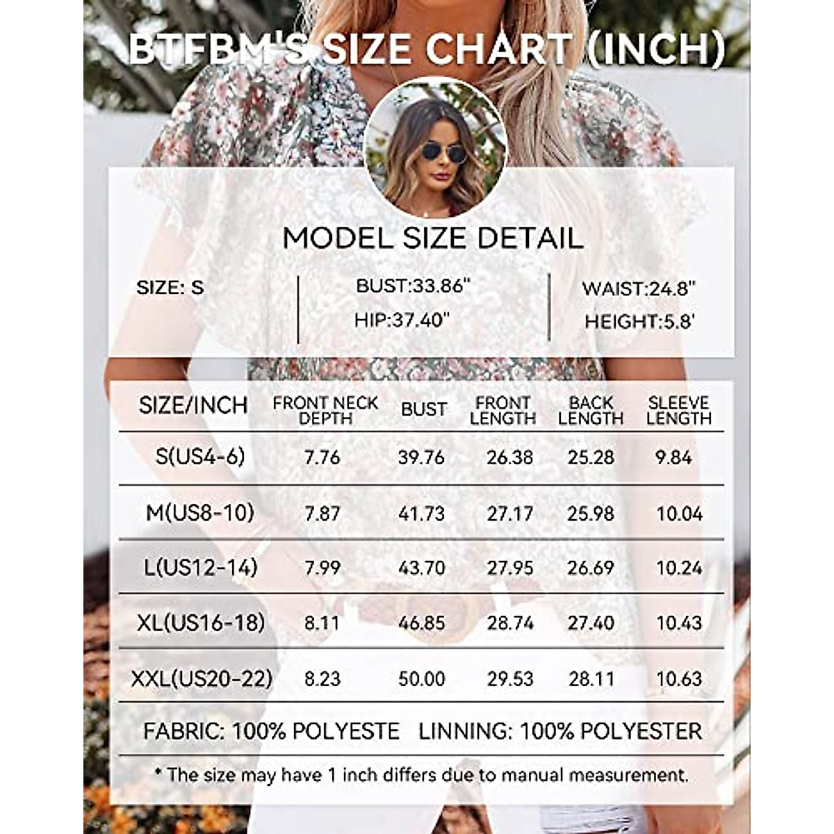 BTFBM Women Casual Boho Floral Blouse Shirts V Neck Long Puff Sleeve Lightweight Chiffon 2023 Fashion Summer Fall Tops(Short Floral Multicolor, Medium)