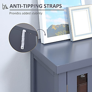 HOMCOM Sideboard, Buffet Cabinet with 4 Tempered Glass Doors, Stripe Pattern and Adjustable Storage Shelf, Credenza, Gray