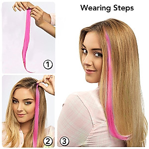 BHF Blue Orange Hair Extensions Clip in Halloween Hair Accessories for Kids Girls Women Bright Vibrant Neon Hair Extensions Fairy Hairpieces Long Straight Color Hair Extensions 22"