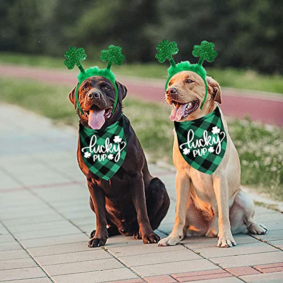 JOTFA St. Patrick's Day Dog Bandana Costumes, St. Patrick's Day Shamrock Dog Headband Buffalo Plaid Dog St. Patrick's Day Bandanas for Small Medium Large Dogs