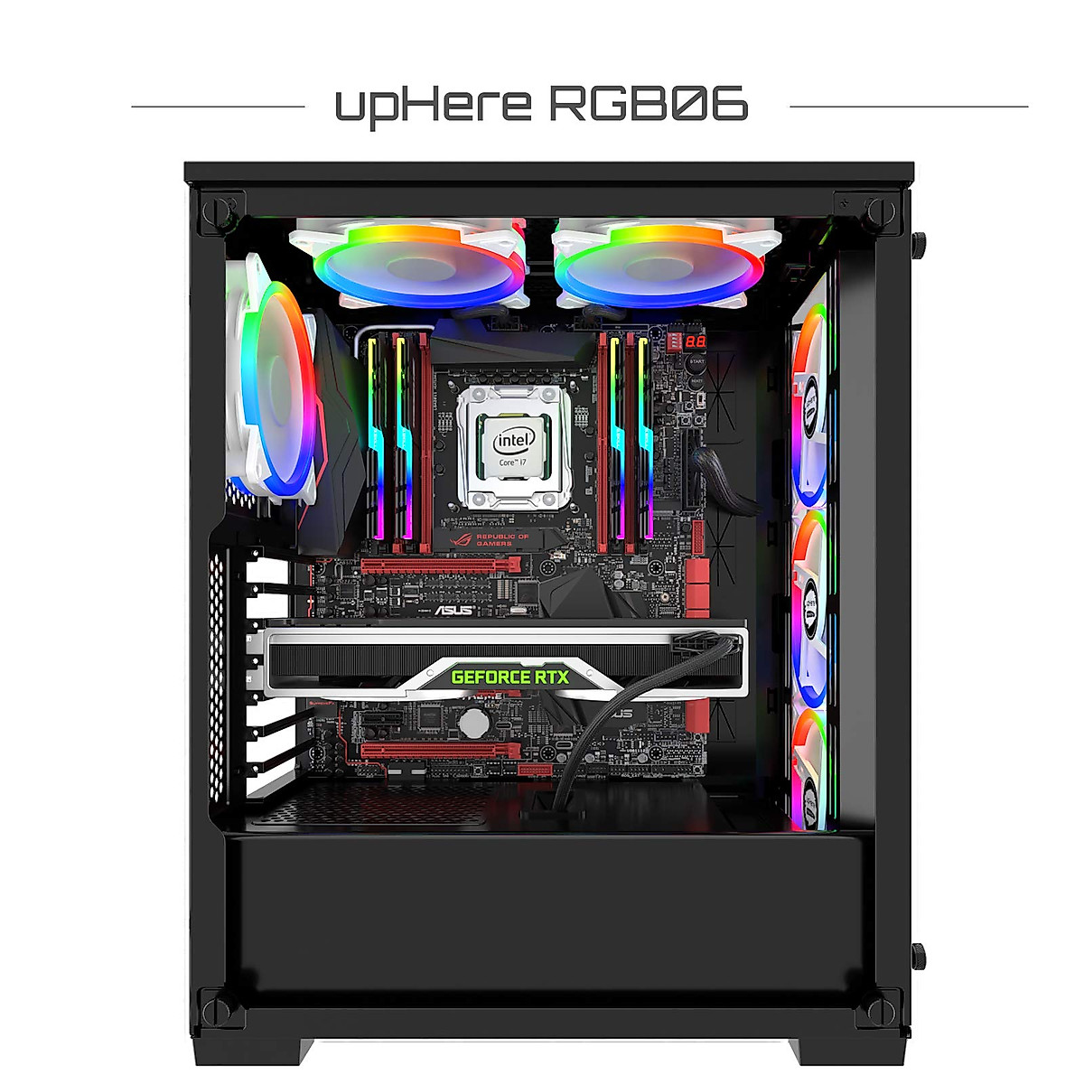 upHere 120mm RGB LED White PC Cooling Fan Ultra Quiet High Airflow for PC Cases,Computer Cooling,5 Pack,RGB06-5