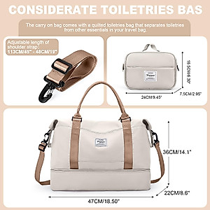 Weekender Bags for Women, Travel Duffel Bags with Shoe Compartment,Personal Item Travel Bag for Airlines, Carry on Overnight Tote Bag for women with Toiletry Bag，Beige&Brown