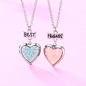 Kefley Heart Locket Necklace for Best Friends Matching Friendship Necklaces for 2 Girls Bff Birthday Christmas Gifts for Girl Bestie Necklace for Friends Sweet Gifts for Girls