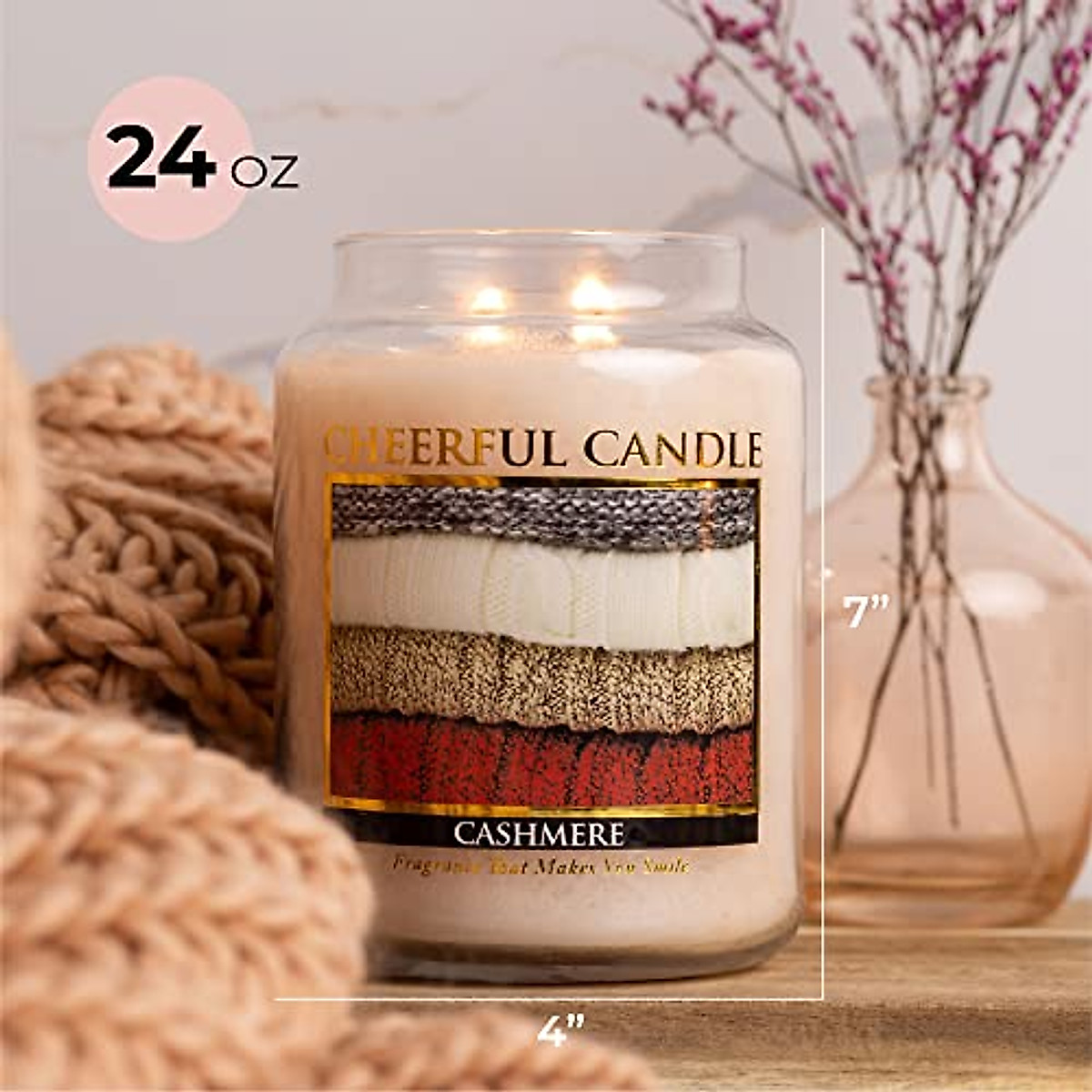 A Cheerful Giver - Cashmere - 24oz Scented Candle Jar - Cheerful Candle -135 Hours of Burn Time, Candles Gifts for Women