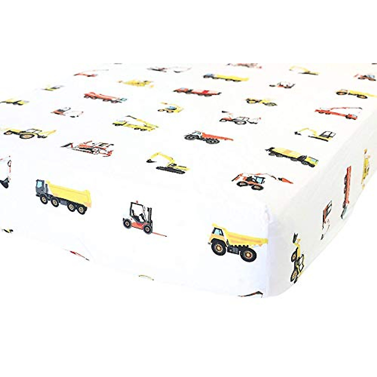 Bundle of ADDISON BELLE Products - 100% Cotton Fitted Crib Sheet + Everything Blanket - Construction Trucks - Soft, Durable & Breathable