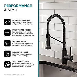 Kraus KPF-1610MB Bolden 18-Inch Commercial Kitchen Faucet with Dual Function Pull-Down Sprayhead in all-Brite Finish, 18 inch, Matte Black