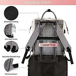 LOVEVOOK Laptop Backpack Purse for Women, 17 Inch Computer Business Stylish Backpacks, Doctor Nurse Bags for Work, Casual Daypack Backpack with USB Port, White-Grey