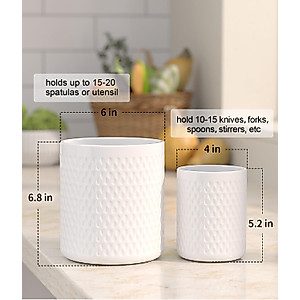 Kitchen Utensil Holder, 2 Pack Utensil Caddy, Ceramic Utensil Holder for Kitchen Counter, Large Spatula Holder, Cooking Utensil Organizer, Farmhouse Kitchen Decor for Silverware Spoon Utensil Crocks