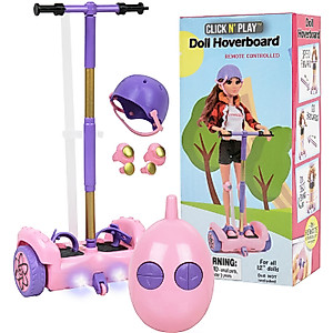 Click N' Play Scooter Set for 12" Dolls, Remote Control Pink Hoverboard with Helmet & Kneepad Accessories, Compatable with Barbies and Ken Dolls, Gifts for Girls Ages 3+, Girl Toys