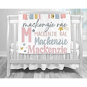 Monogram Junkie Personalized Baby Blanket for Girls with Name | Boho Rainbow Custom Baby Blanket | Baby Girl Name Blanket | Rainbow| 30x40