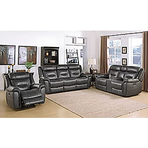 Lexicon Finlay Top Grain Leather Power Double Reclining Sofa, Dark Gray