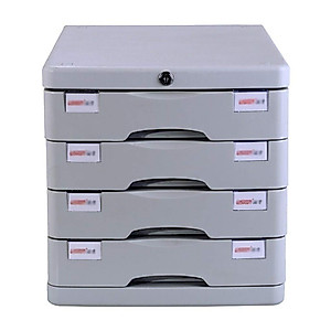 LEYT Flat File Cabinet, 4-Layer Drawer Storage Organization, with Lock/Blank Label，Suitable for Office Supplies Grey