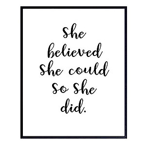 Wall Art Print Typography - 8x10 Unframed Photo - Makes a Great Gift for Home Decor - She Believed She Could - Motivational and Inspirational