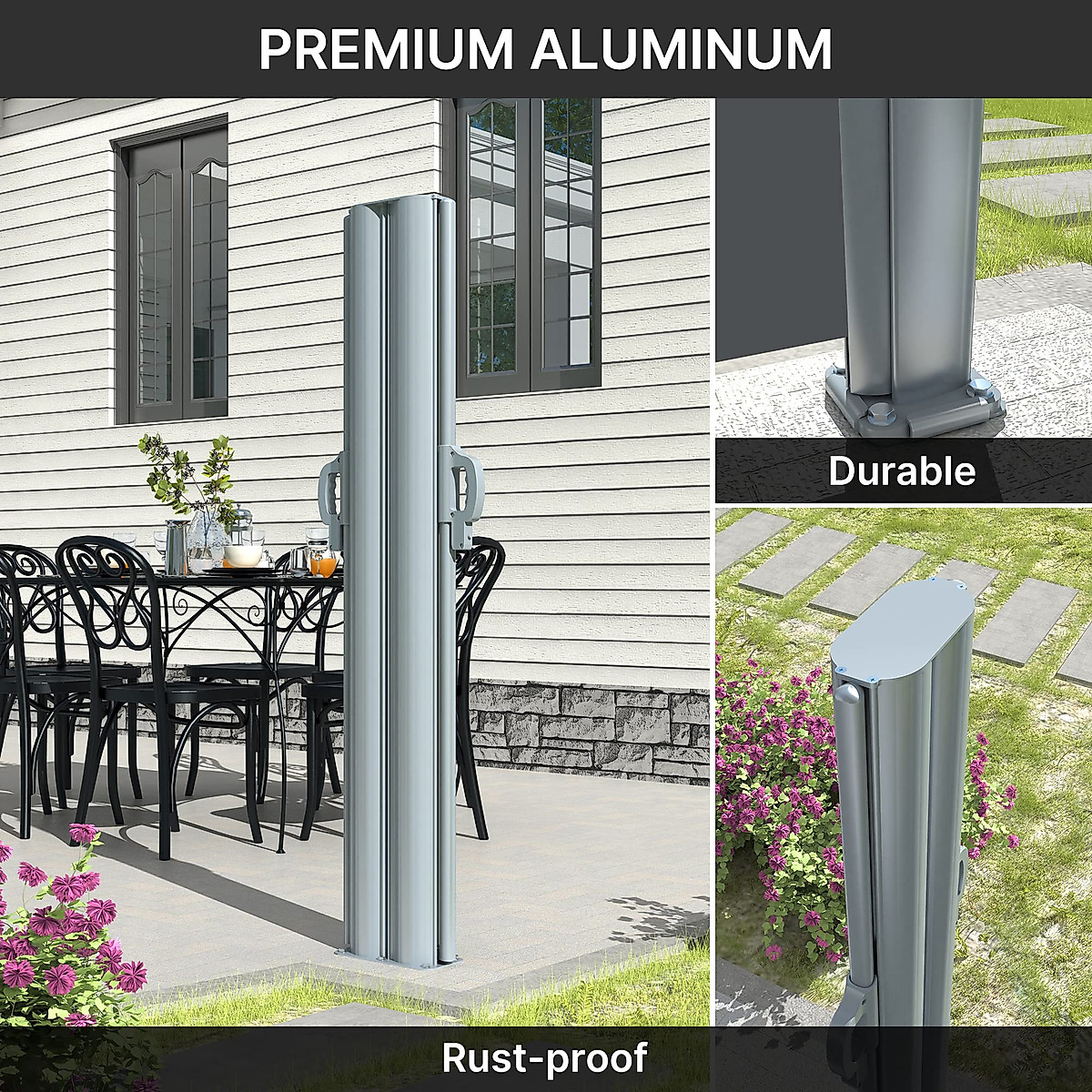 PATISOL 276"x71" Retractable Double Side Awning Full Aluminum Patio Outdoor Folding Privacy Screen Divider, Water & UV Resistant Sun Shade Wind Blocker for Garden, Backyard, Balcony (Dark Grey)