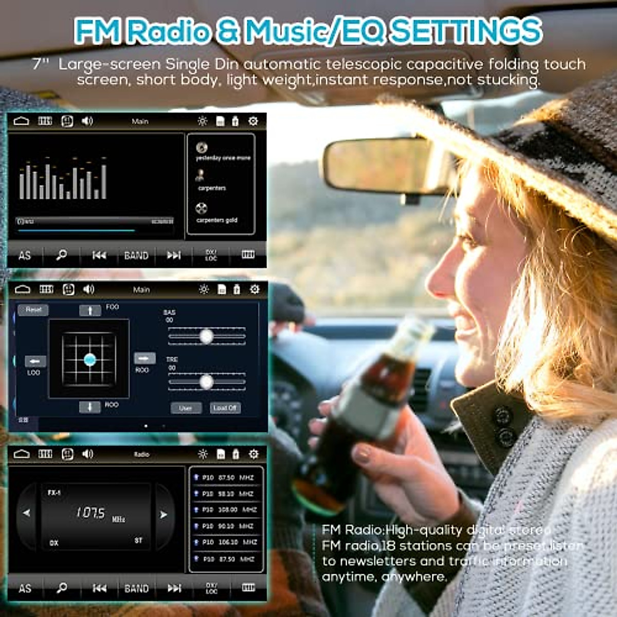 Single Din Apple Carplay Bluetooth Car Stereo with Android Auto,7'' Electric Flip Out HD Touch Screen Car Radio Supports FM Phone Mirror Link EQ,Head Unit with Backup Camera/USB/TF Card/AUX-in Port