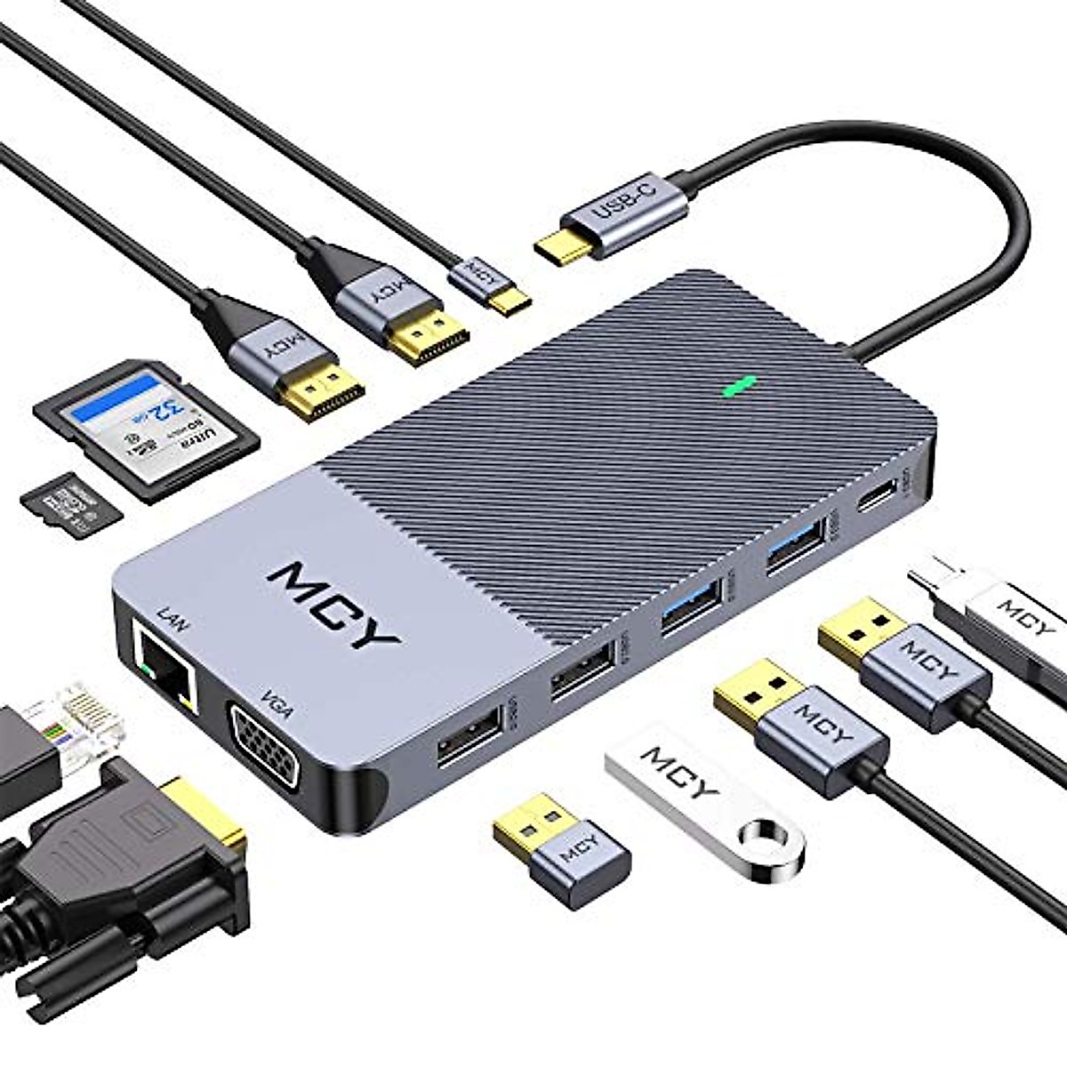 Docking Station, MCY 12 in 1 Triple Display Laptop USB C Docking Station Dual Monitor USB Type C Hub with Dual HDMI VGA Adapter, Compatible with MacBook, XPS, Dell, USB C Dock