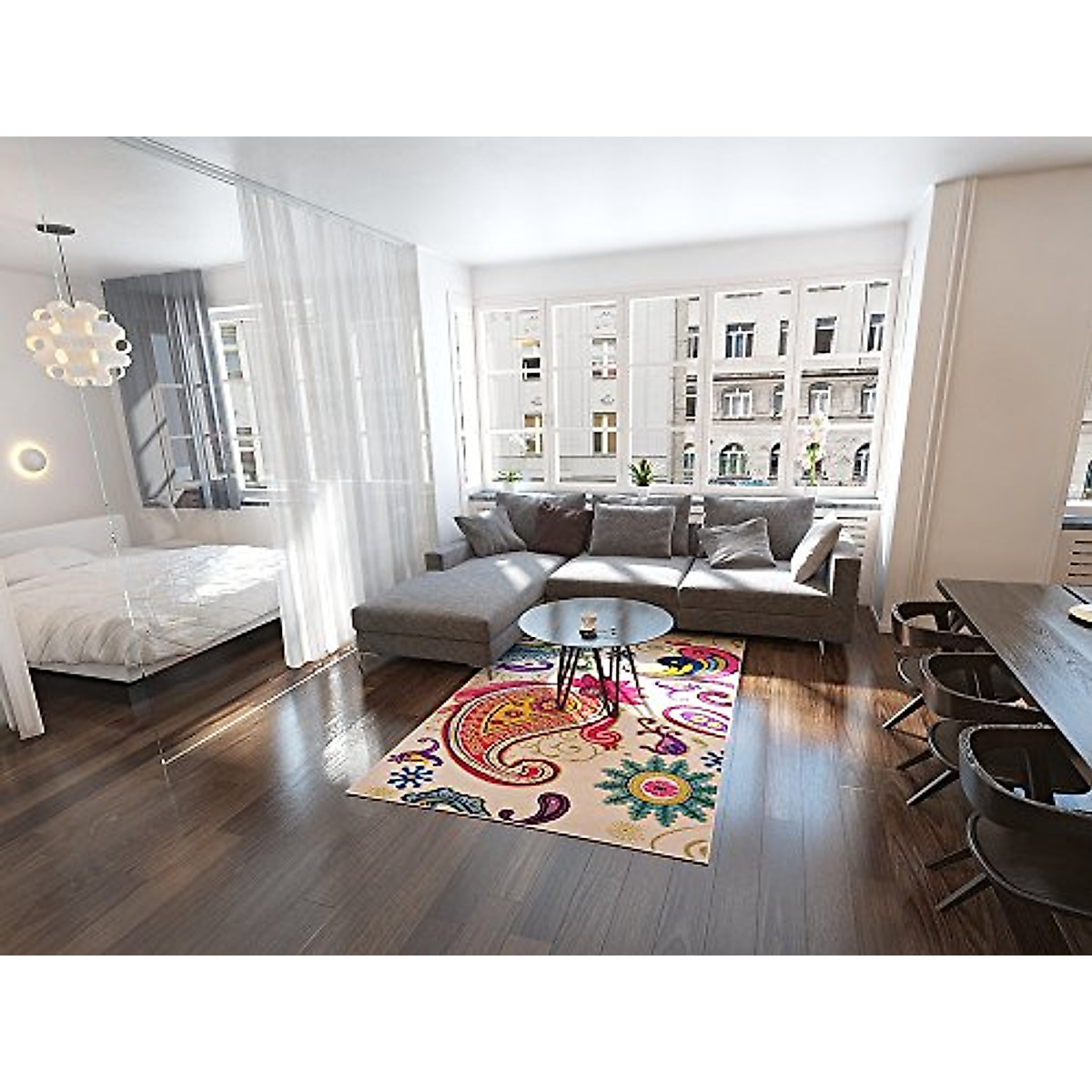 Unique Loom Estrella Collection Colorful, Paisley, Floral, Abstract, Modern Area Rug, 5 x 8 ft, Beige/Pink