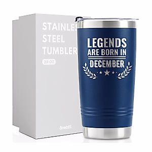 Onebttl Funny Birthday Gifts for Men, Happy Birthday Tumbler for Him, Coffee Mug with Lid, Mens Birthday Gift Ideas, Legends are Born in December