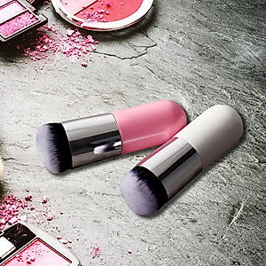 2 Pieces Foundation Brush Chubby Makeup Brush Kabuki Makeup Brush Travel Powder Brush for Blending Liquid, Cream or Powder Cosmetics (white and rose gold, pink and silver)
