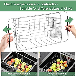 Fanbsy Small Dish Drainer Rack in Sink Adjustable, Expandable Stainless Steel Metal Dish Drying Rack Organizer with Stainless Steel Utensil Holder Over Inside Sink Counter, Rustproof(for 1-2 People)