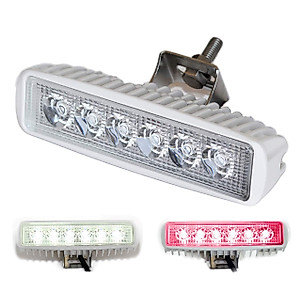 Wave One Marine | Dual Color LED Boat Spreader Light Deck Flood Beam Stainless Hardware & Bracket IP68 Waterproof Multicolor Bright High Lumen Output (White Housing, White & Red)