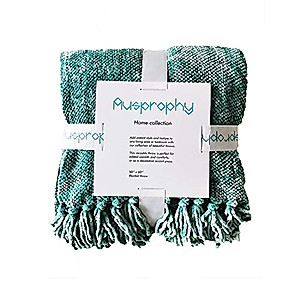 Soft Textured Thick Chenille Throw Blanket with Fringe for Travel Bed Sofa and Couch, Mint 50 x 60 Inches