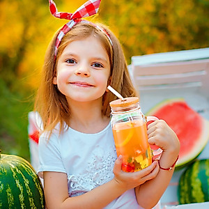 6 Pack 25oz Glass Cups with Lids and Straws Drinking Glasses with Straws Brush and Bamboo Lids Plastic Lids Metal Lids Glass Jar Mugs Glass Tumbler Cups for Cold Coffee Juice and Food Storage