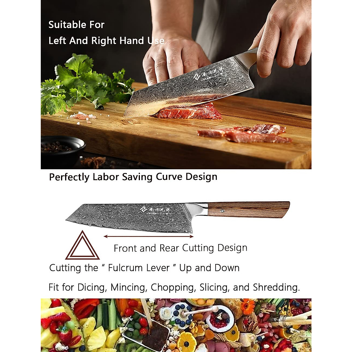 Damascus Santoku Knife 7 Inch Light Weight Professional Damascus Super Steel VG10 Damascus Chef Knife Comfortable Ergonomic Wood Grain Handle Very Sharp Kitchen Knives Luxury Gift Box