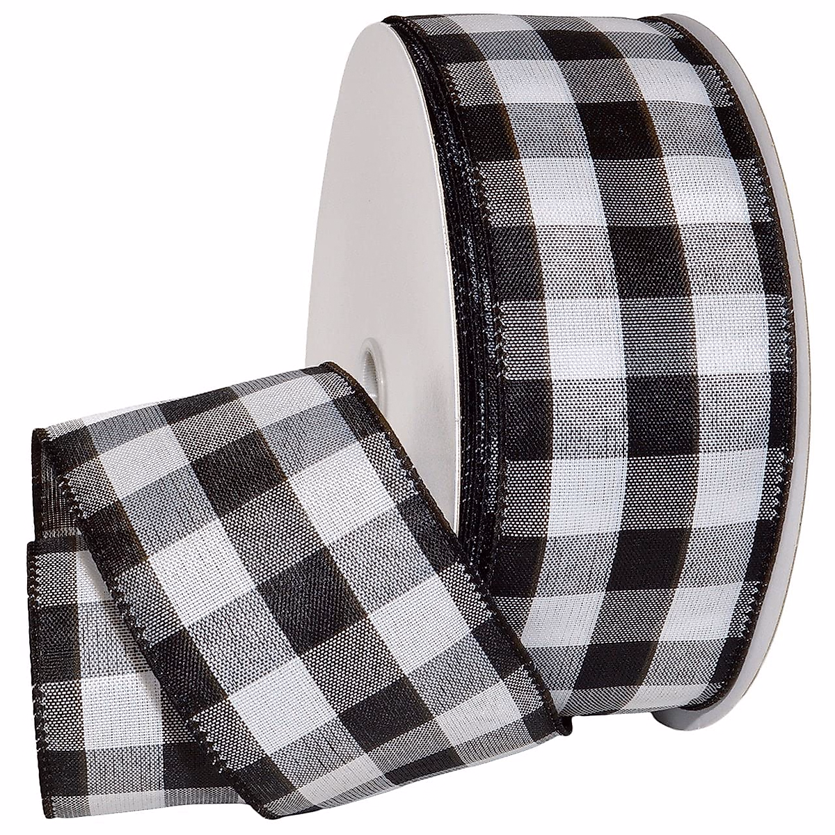 Value Ribbon Cambridge 1.5" X 10 YD Wired Buffalo Gingham Ribbon for Gift Wrapping, Black and White Plaid Ribbons for Crafts, Party Decorations and Birthday Gifts for Women