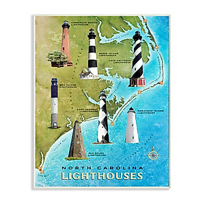 Stupell Industries Map of Lighthouses in North Carolina Coastal Design, Designed Licensing Studio Art, 13 x 19, Wall Plaque