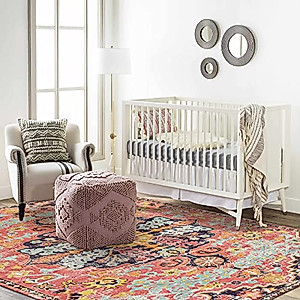 Lahome 5x7 Boho Living Room Rug Colorful Bedroom Rug, Large Bohemian Nursery Rug, Hot Pink Non-Slip Machine Washable Soft Playroom Mat Indoor Floor Accent Carpet for Dining Table Mud Room