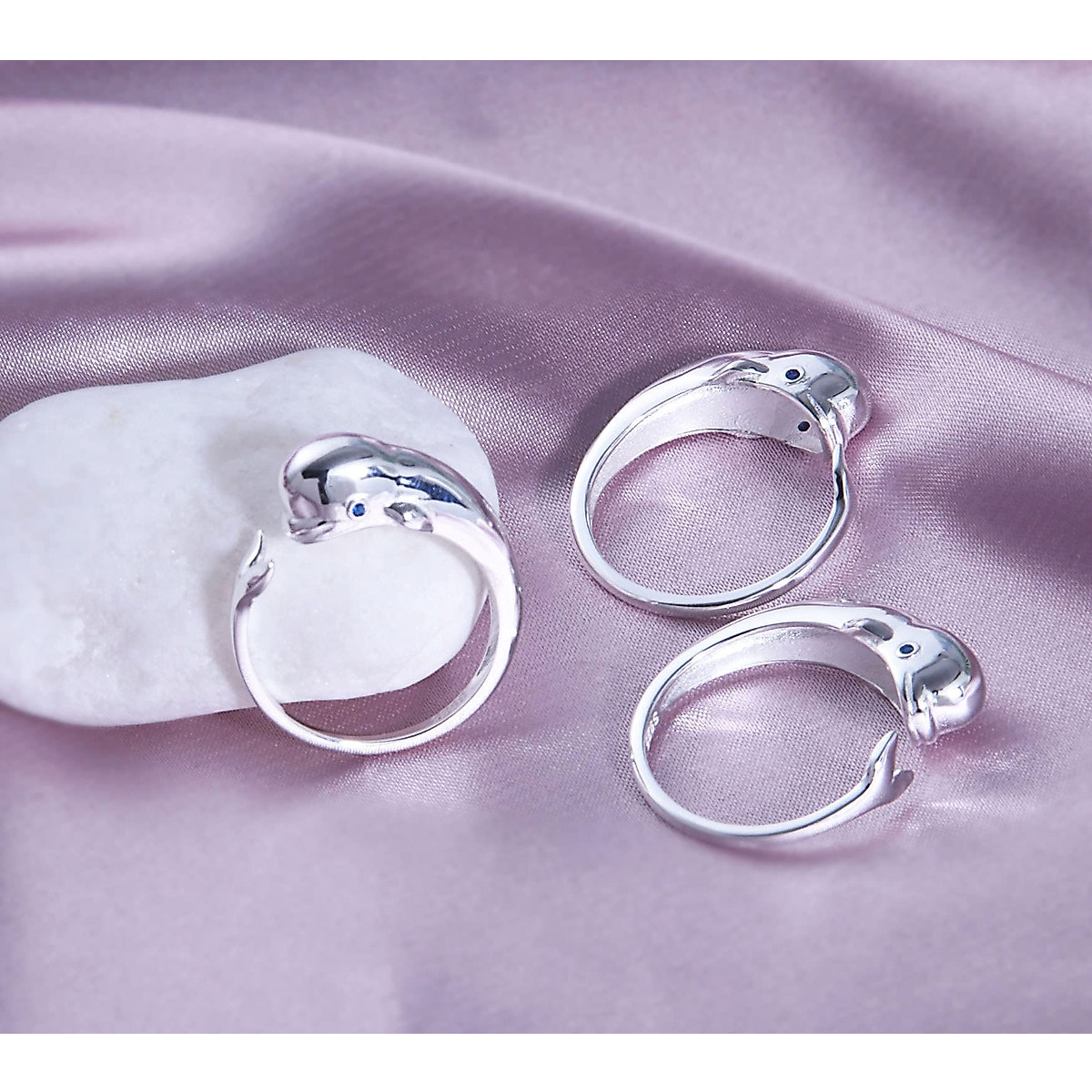 Helen de Lete Beluga White Whale S925 Sterling Silver Adjustable Ring - High Polish Version