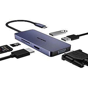 USB C Hub, OBERSTER 6 in 1 USB C to HDMI VGA Dual Monitor USB C Adapter with 4k HDMI, VGA, USB A, USB 2.0, SD/TF Card Reader Multiport USB C Dock for MacBook Pro/Air, Dell/HP/Lenovo