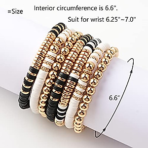 GOOJIDS Black Surfer Heishi Clay Bead Bracelets for Women Bohemian Stackable Vinyl Disc Beaded Stretch Bracelets Layering Friendship Bracelets Boho Jewelry