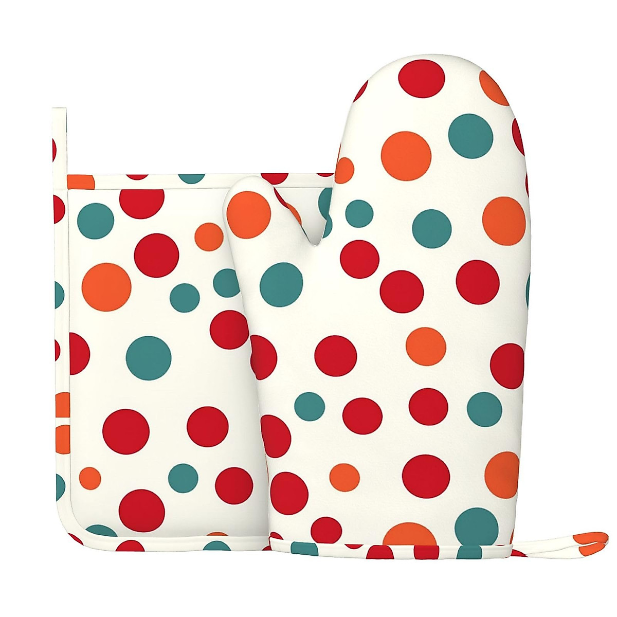 Polka Dot Printed Oven Mitts and Pot Holders Sets Heat Resistant Kitchen Oven Gloves Potholders Set Extra Long Non-Slip Silicone Gloves for Cooking Baking BBQ