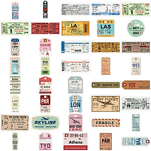 Kechup Vintage Boarding Pass Stickers - 40PCS Waterproof Retro Luggage & Laptop Stickers for Adults & Kids
