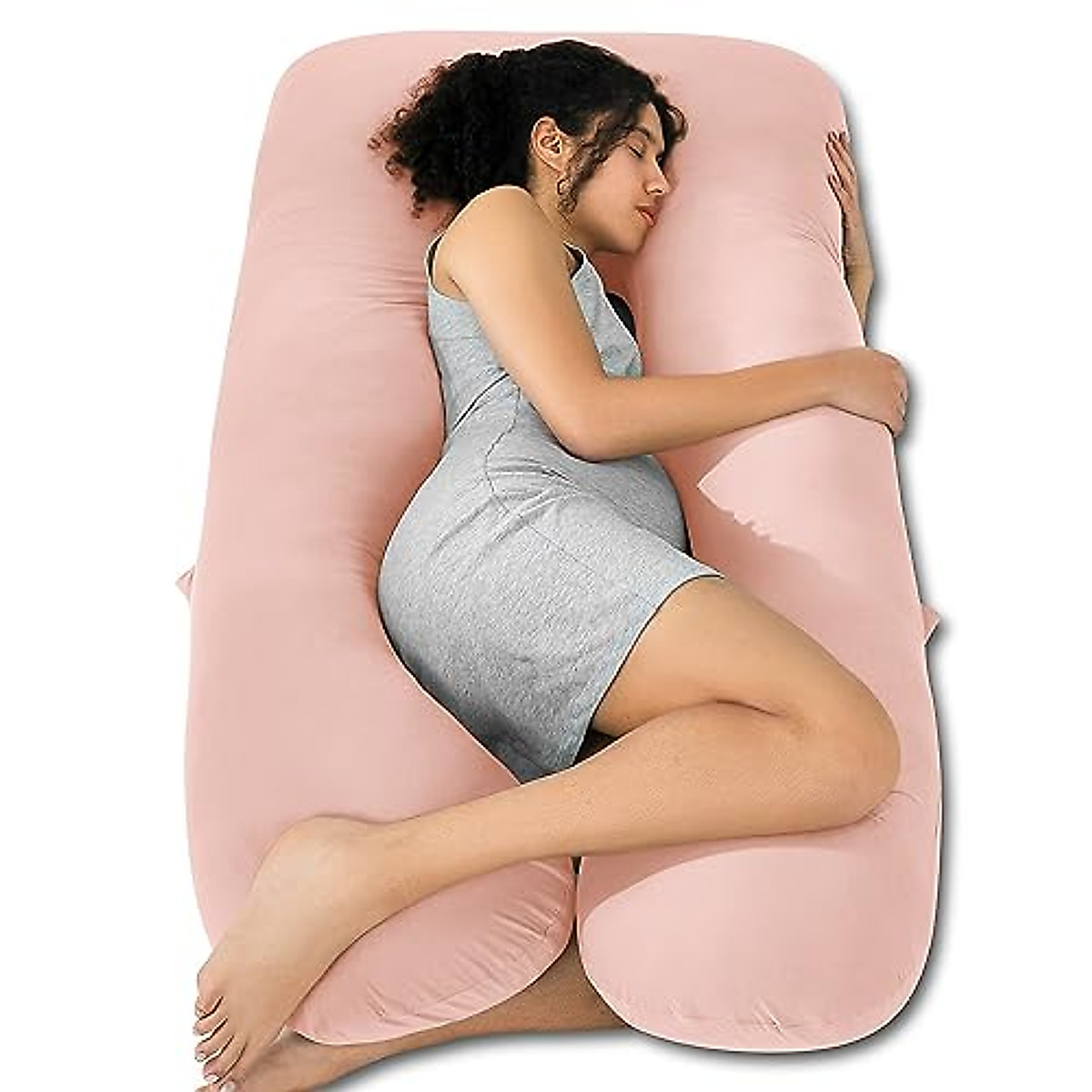 QUEEN ROSE Cooling Pregnancy Pillows, U Shaped Full Body Maternity Pillow for Pregnant Support, Rayon Derived from Bamboo, Buttery Soft, Super Breathable for Hot Sleeper, Peach