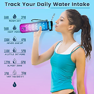 ZOMAKE 32oz Water Bottles with Straw & Time Marker,Motivational Water Bottle with BPA Free Non-Toxic Tritan Material, Leakproof Water Jug for Fitness Sports
