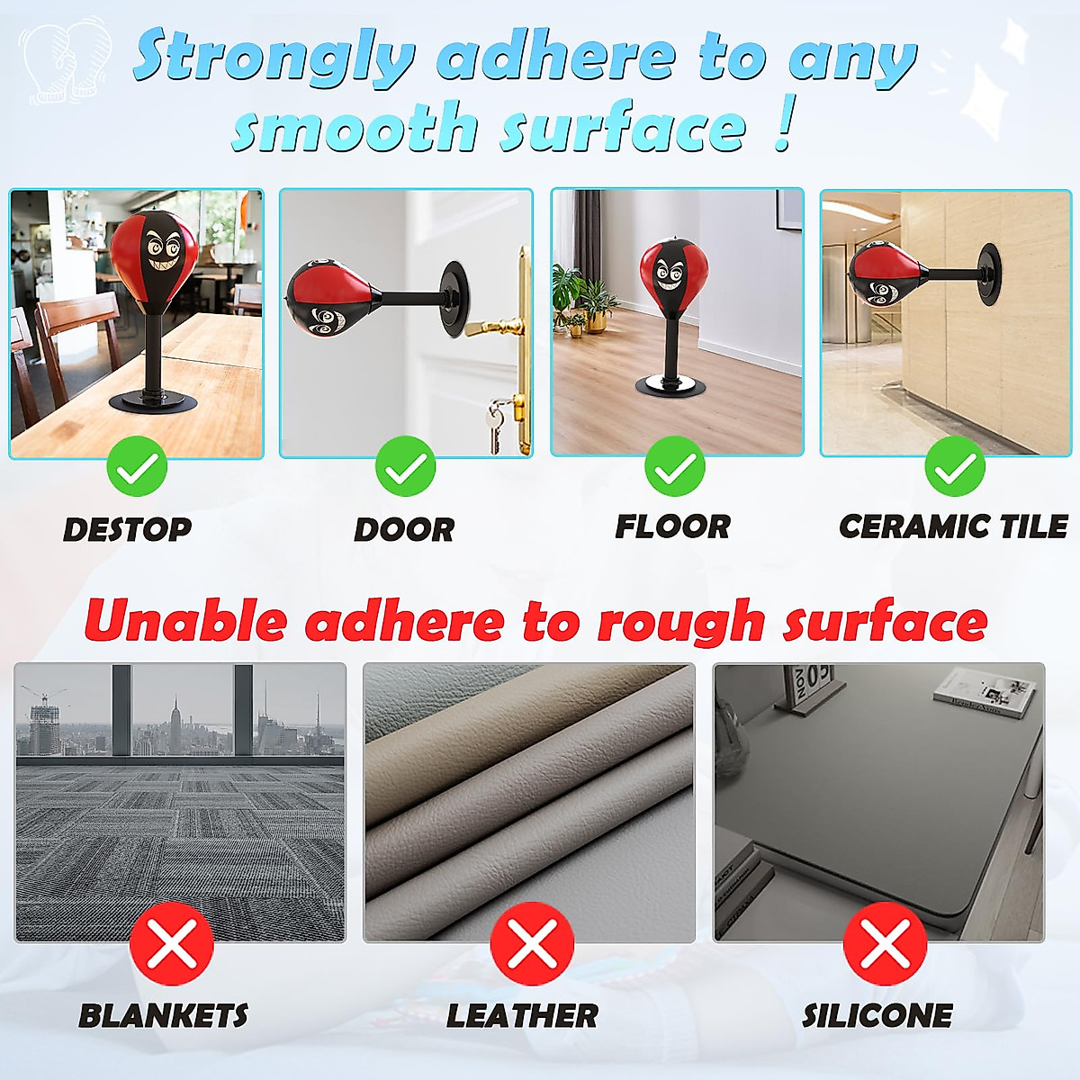 HZG Desktop Punching Bag, Stress Buster with Suction Cup for Office Table and Counters, Heavy Duty Stress Relief Ball, Desk Boxing Punch Ball, Funny Toys Punching Bag for Kids Coworkers and Friends