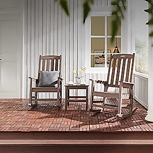 Psilvam Patio Rocking Chair, Poly Lumber Porch Rocker with High Back, 350Lbs Support Rocking Chairs for Both Outdoor and Indoor, Poly Rocker Chair Looks Like Real Wood (Brown)