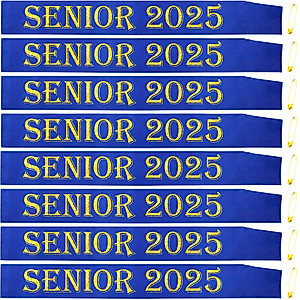 8 Pack Senior 2025 Sash, Gold Glitter Royal Blue Satin Finally Graduated Senior Cheerleader Sashes for Class of 2025 Graduation Party Supplies