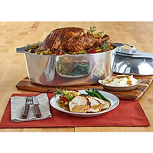 IMUSA USA Heavy Duty Cajun Oval Cast Aluminum Roaster 18", Silver