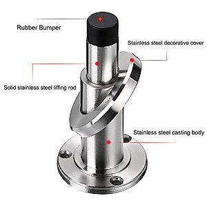 Sumnacon 3 Pcs Sturdy Adjustable Door Stoppers - Stainless Steel Modern Door Stops with Rubber Buffer, Wall Mounted Metal Doorstops with Hardware for Home Office, Silver