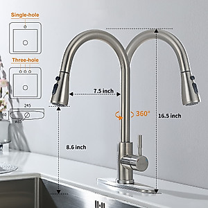 Kitchen Faucet with Pull Down Sprayer, Brush Nickel Pull Out Kitchen Faucet with Kitchen Soap Dispenser, Single Level Stainless Steel Kitchen Faucet, Single Handle High Arc Kitchen Faucet