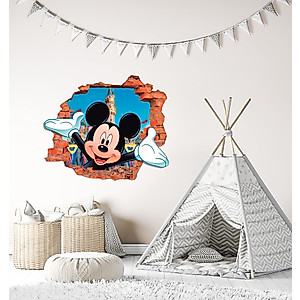 Mickey Face Wall Decal - 3D Smashed Wall Effect - Wall Decal for Home Nursery Decoration (Wide 20"x16" Height Inches)