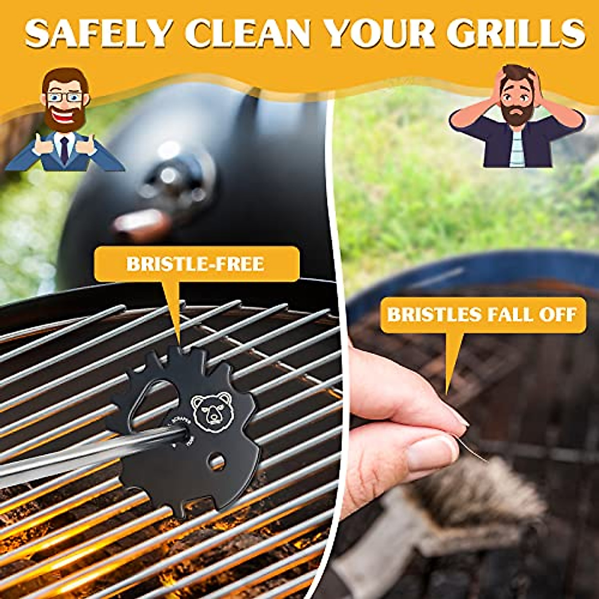 BBQ Grill Scraper Stocking Stuffers - Christmas Birthday Gifts for Men Women Dad Adults Mom Chef Kitchen Gadgets Smoker Accessories Grate Grilling Cleaning Cool Tool for Outdoor Camping Indoor Cooking